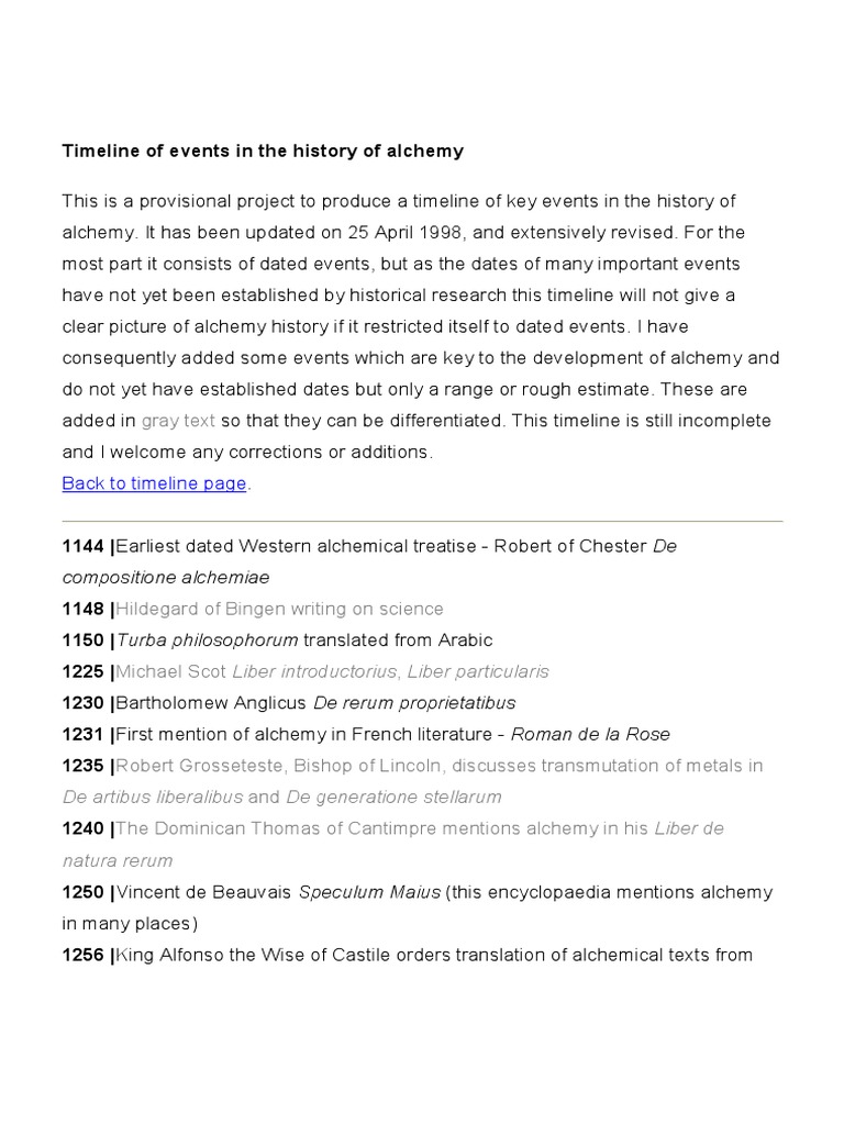 Timeline of Events in The History of Alchemy | PDF | Alchemy ...
