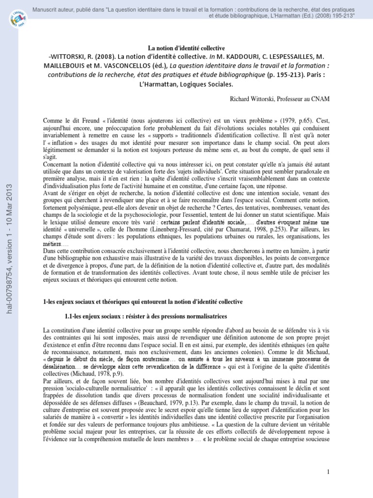 Définition de l'identité collective | PDF | Identité (Science sociale ...