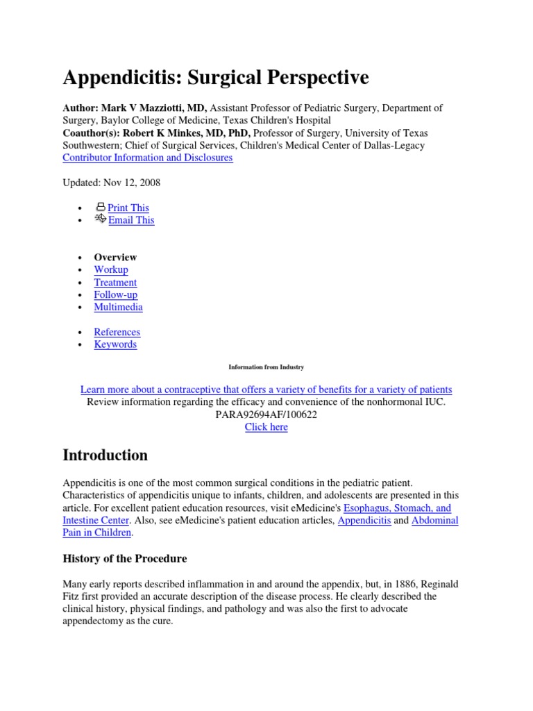 Appendicitis | PDF | Surgery | Health Sciences