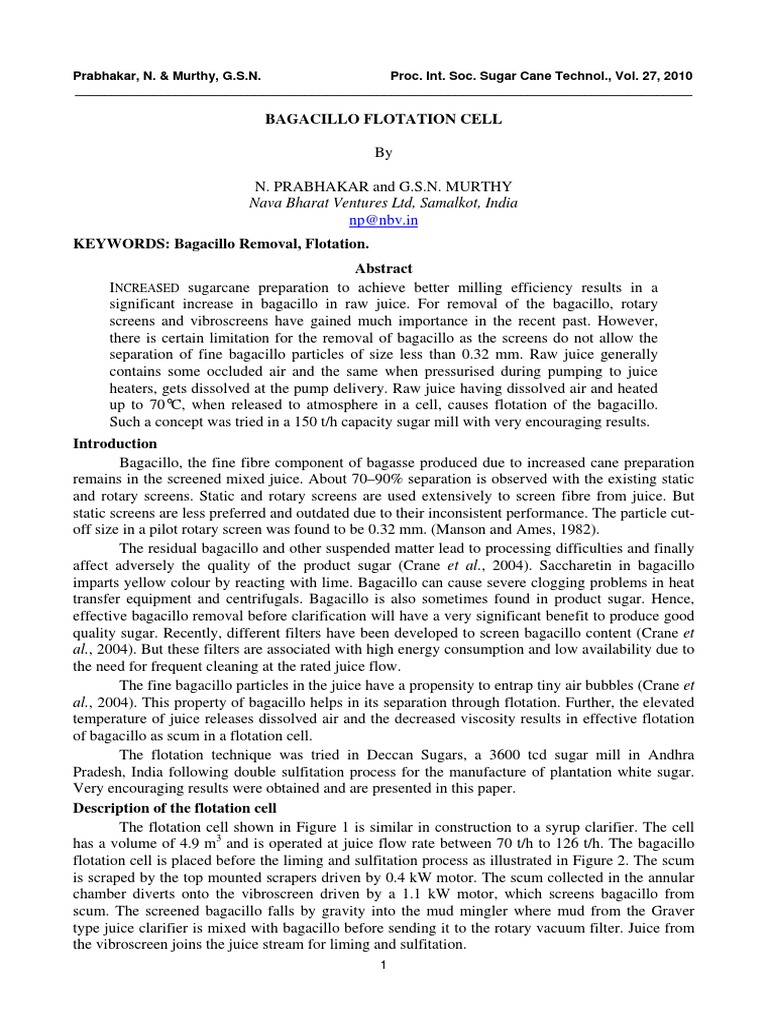 Bagacillo Flotation in Sugar Mills | PDF | Sugarcane | Sugar