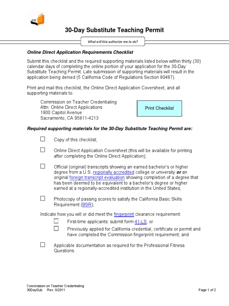30-Day Substitute Teaching Permit: Online Direct Application ...