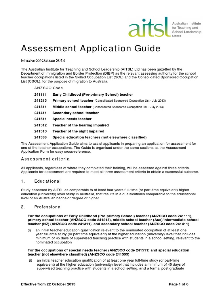AITSL Teacher Skills Assessment Guide | PDF | Special Education | Teachers