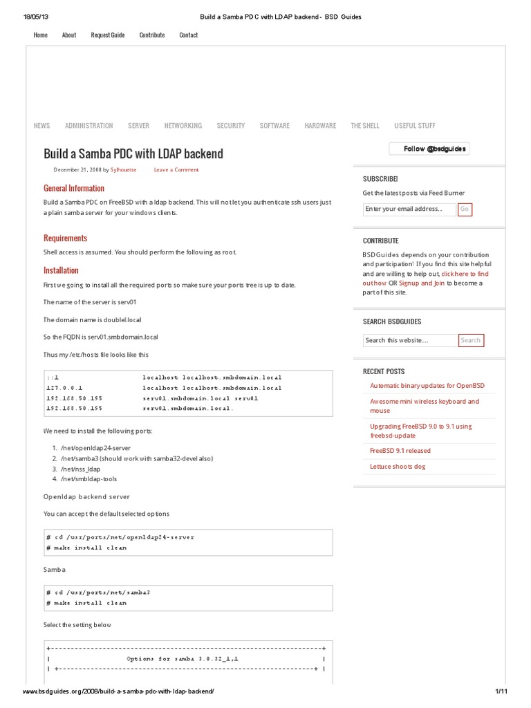 Build A Samba PDC With LDAP Backend - BSD Guides | PDF | Domain Name | Communications Protocols