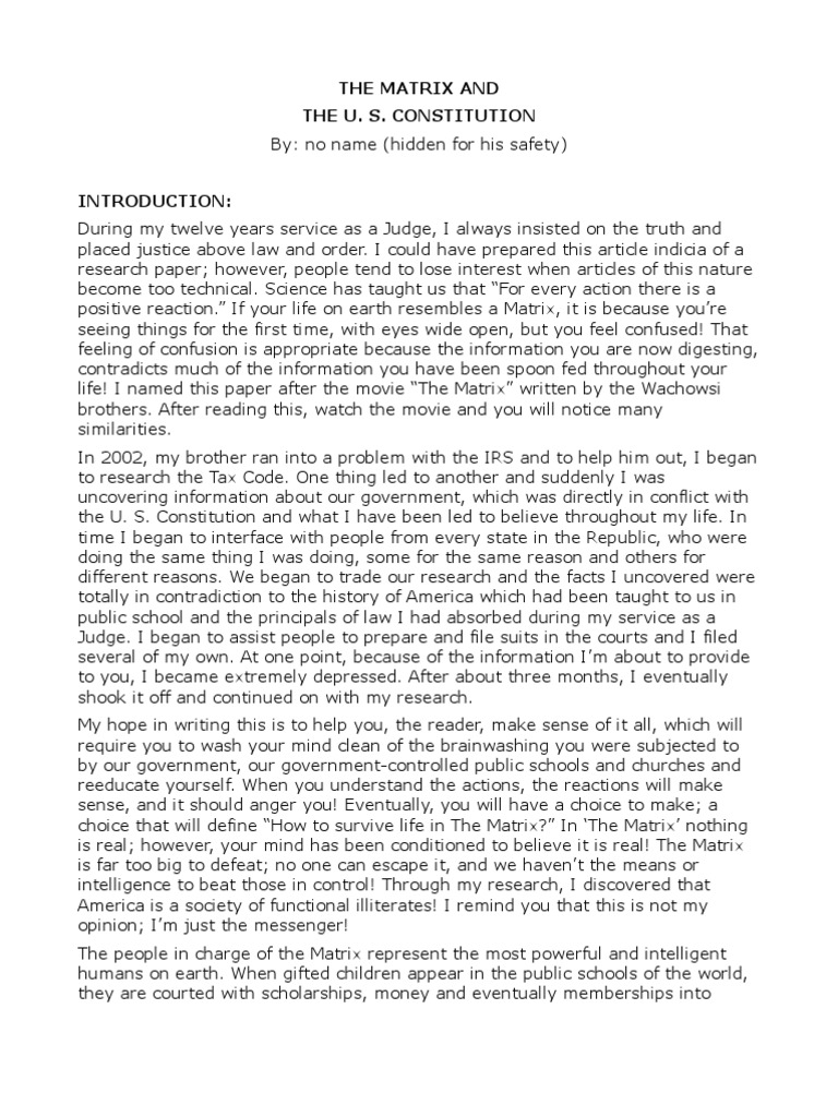 The Matrix and The U.S. Constitution | PDF | Federal Government Of The ...
