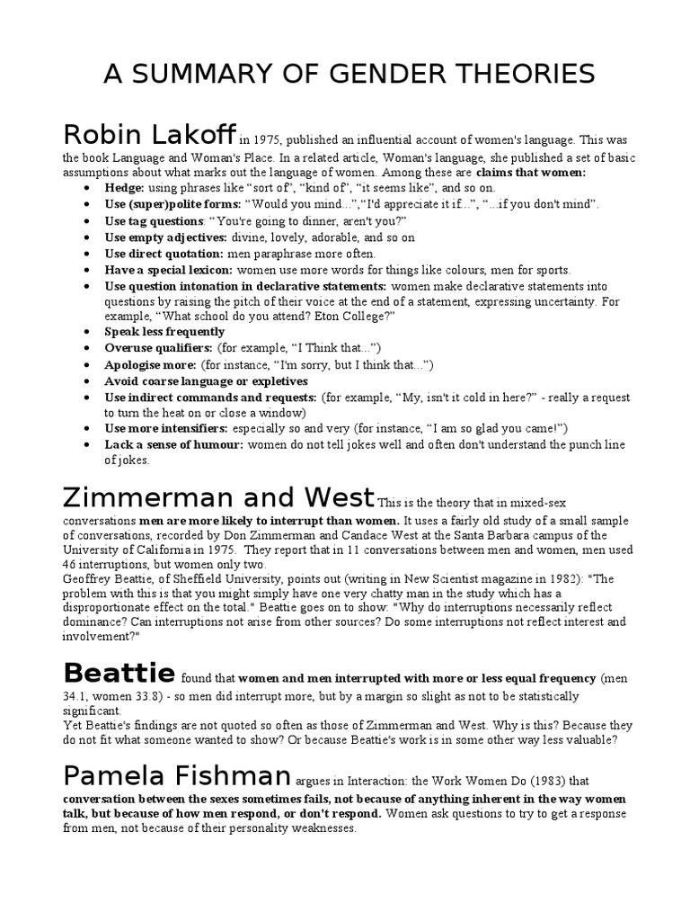 Gender Language Theories Overview | PDF