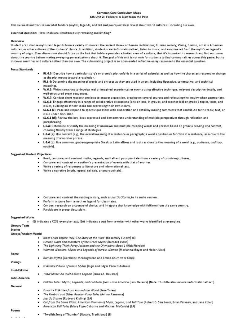 Common Core Curriculum Maps 6th Unit 2 | PDF | Greek Mythology | Folklore