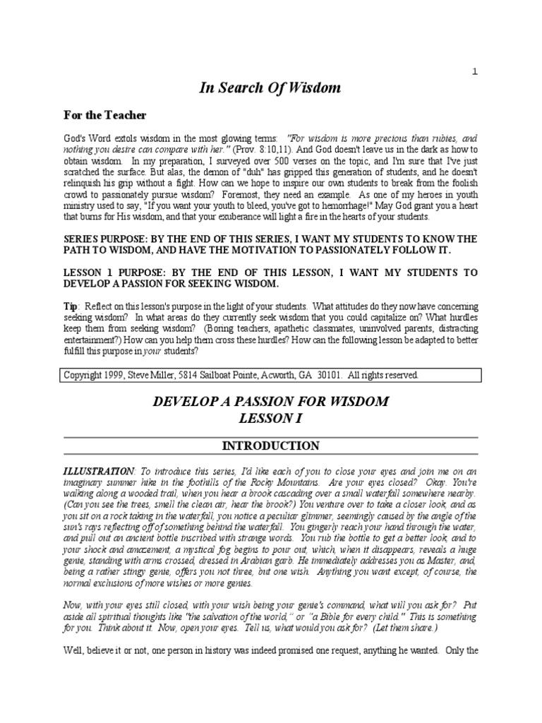 In Search of Wisdom: For The Teacher | PDF