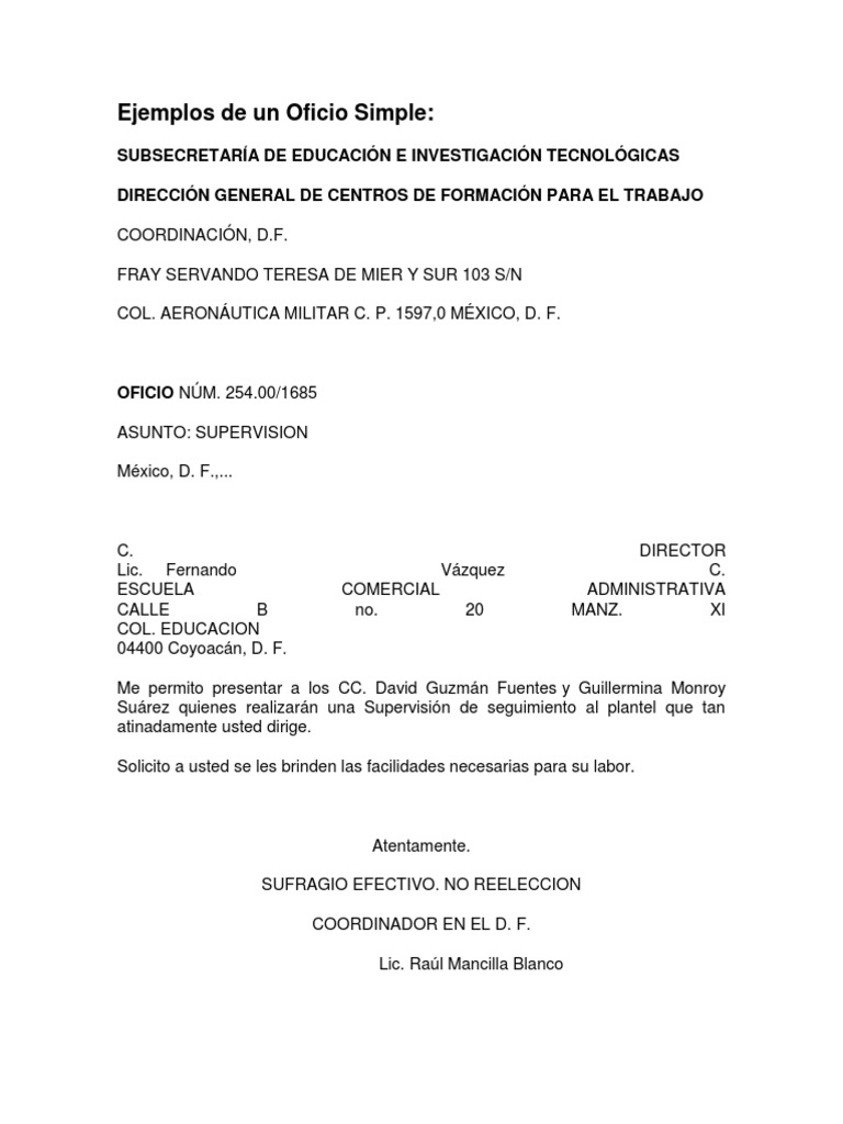 Ejemplo de Un Oficio Simple | PDF | Educación avanzada