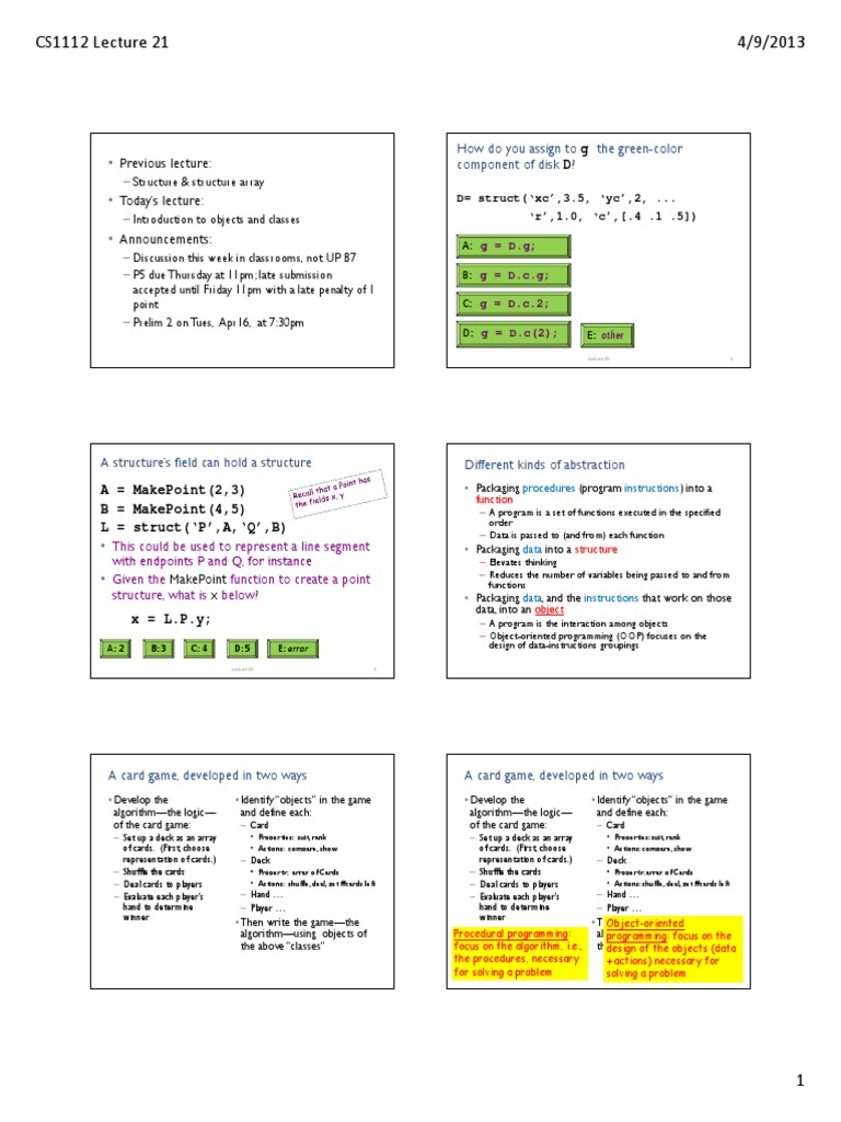 Cs1112 Lecture 21 4 9 2013 Previous Lecture Today S Lecture Announcements Pdf Object