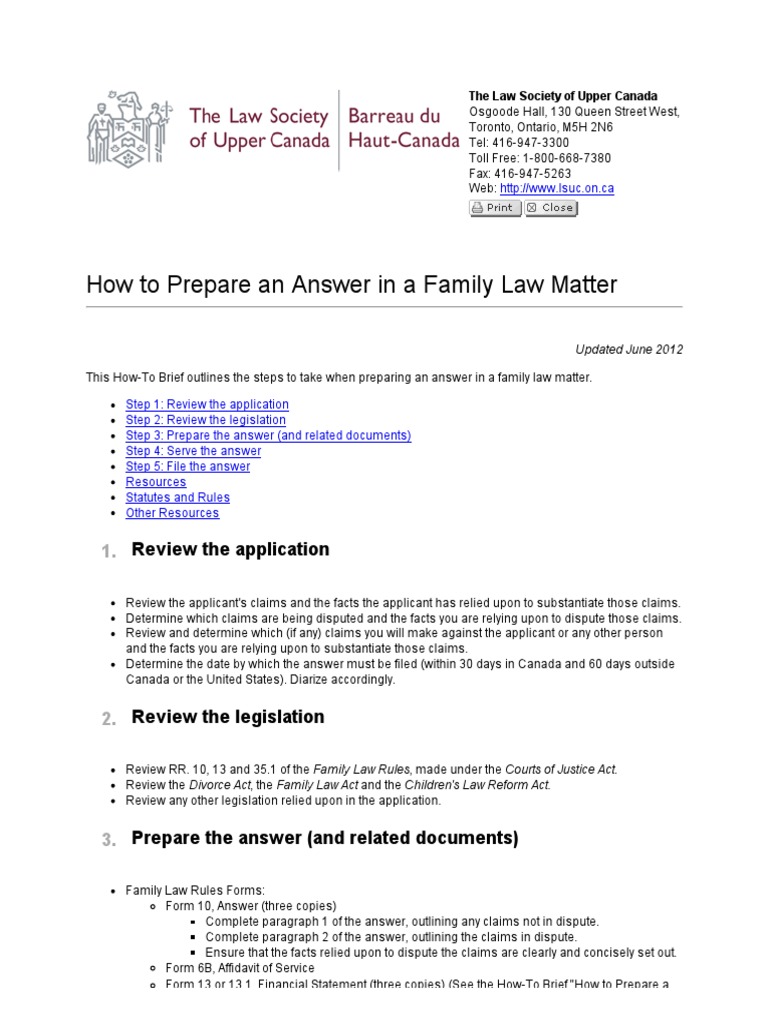 How To Prepare An Answer in A Family Law Matter | PDF | Brief (Law ...