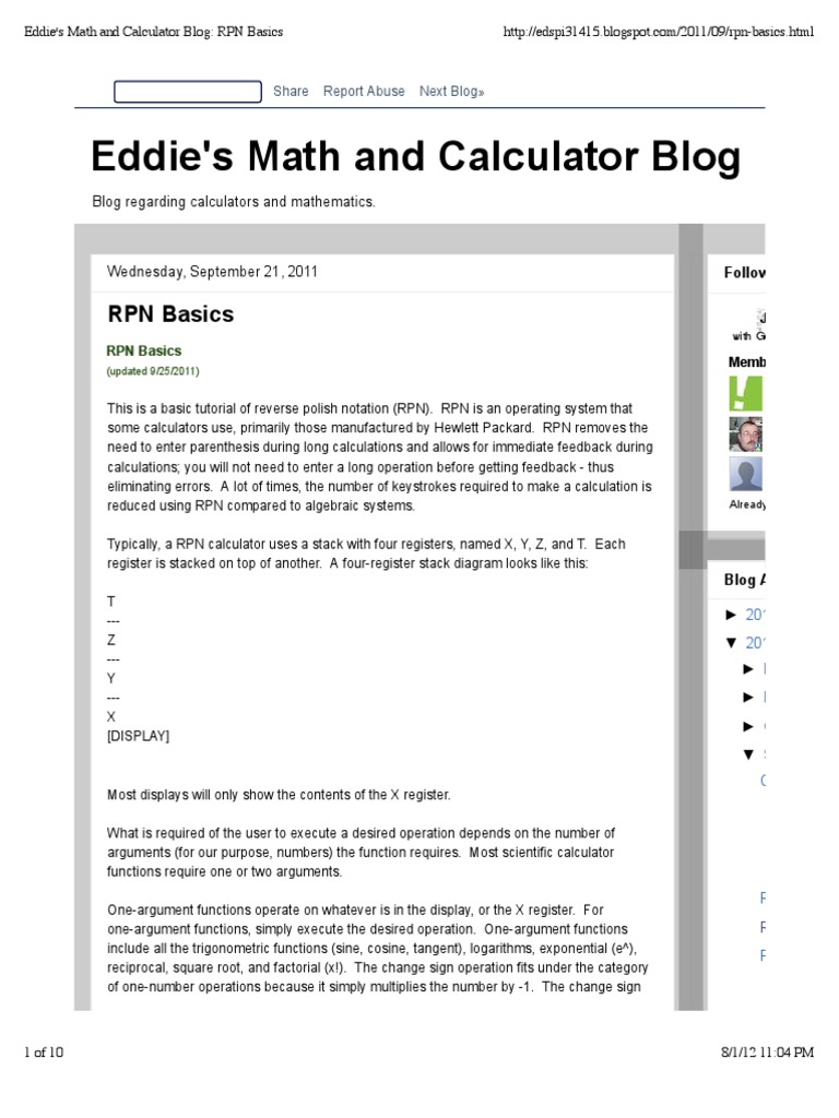 RPN Basics | PDF | Calculator | Trigonometric Functions