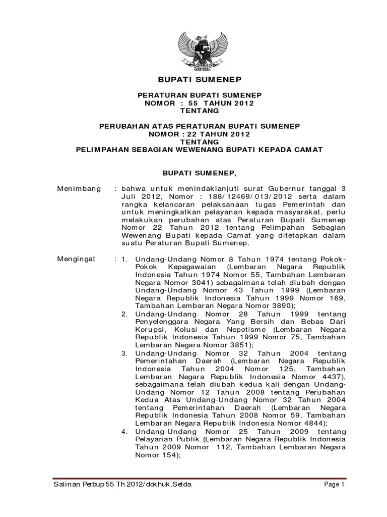 Perubahan Perbup Sumenep 55/2012 | PDF