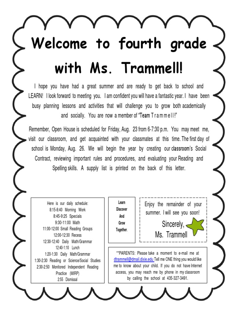 Welcome to 4th Grade with Ms. Trammell | PDF | Language Arts ...