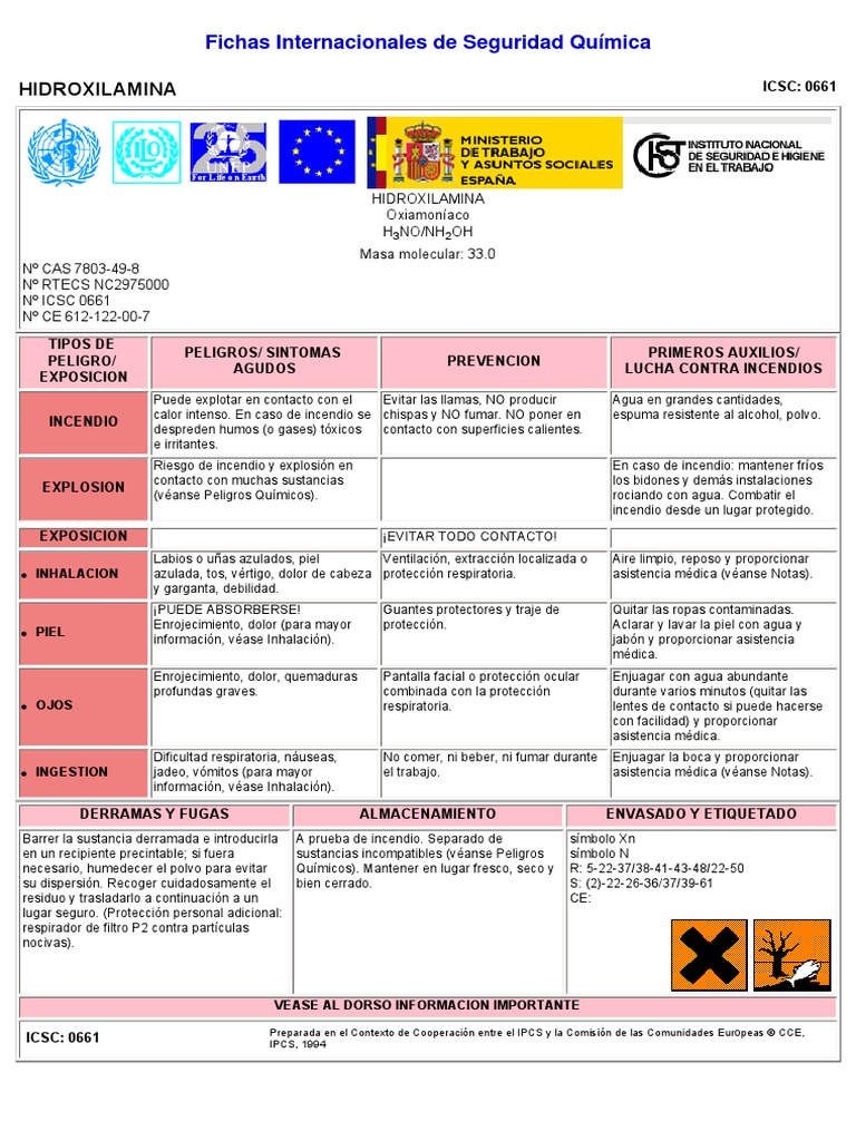 Hidroxilamina.pdf | Primeros auxilios | Agua