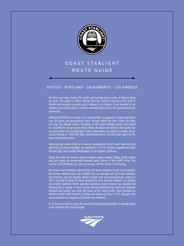 Amtrak Coast Starlight Train Route Guide | PDF | Amtrak | Seattle