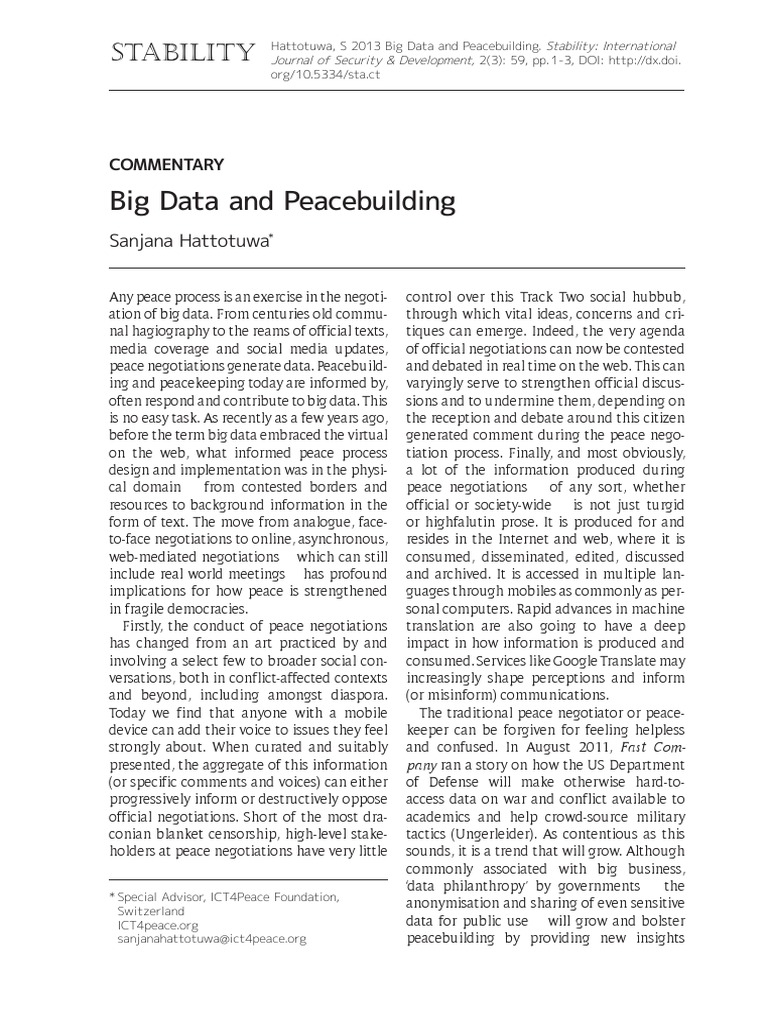 Big Data and Peacebuilding | PDF | Peacebuilding | Open Access
