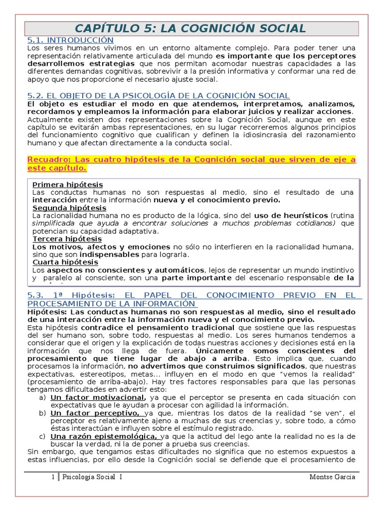 CAPÍTULO 5 - La Cognición Social | PDF | Percepción | Psicología Social