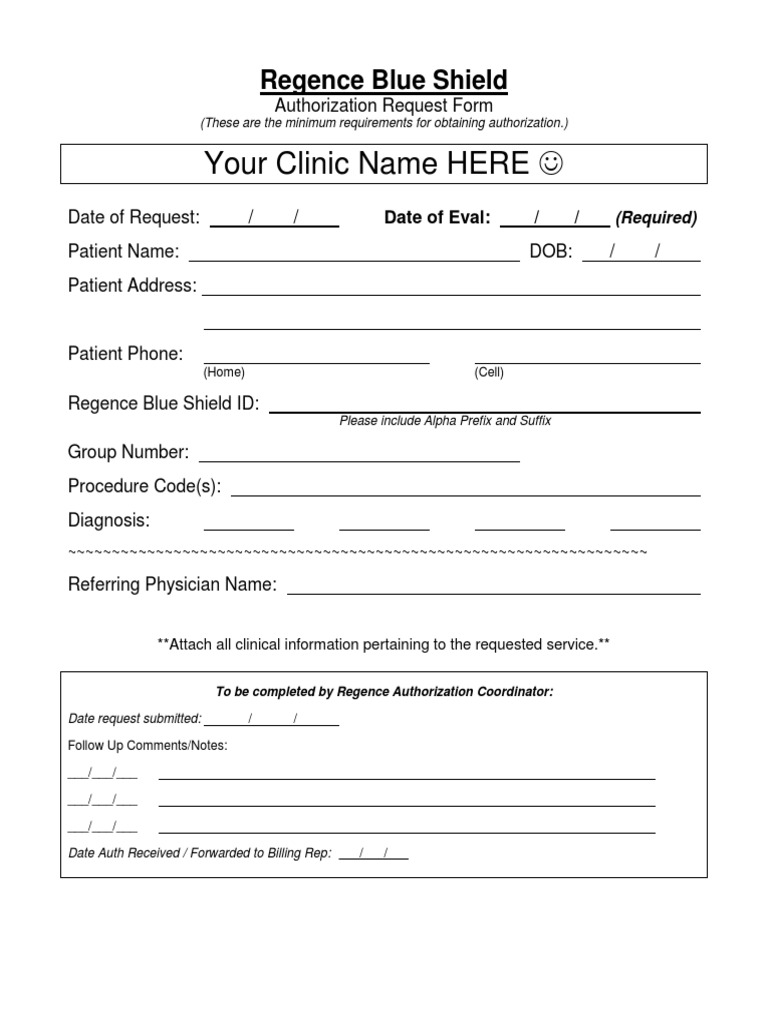 Regence Blue Shield Authorization Form | PDF