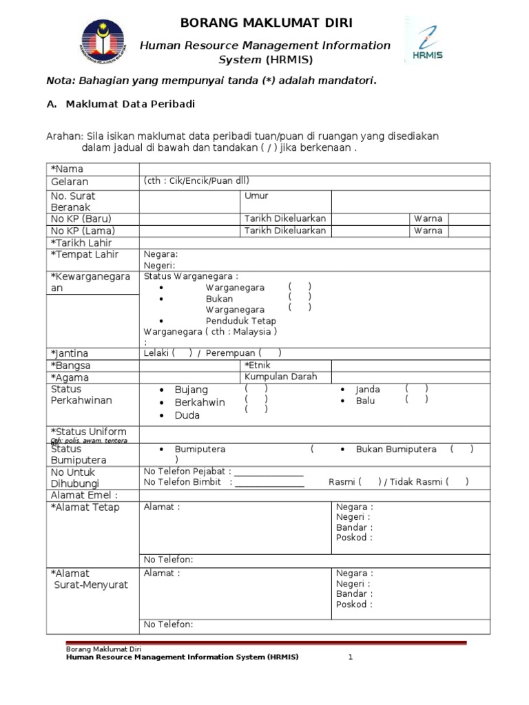contoh borang maklumat peribadi - MakailataroHerman