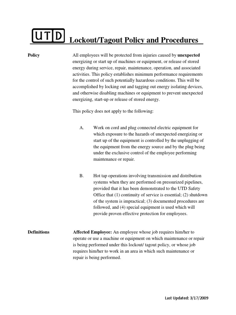 LOTO Policy and Procedures | PDF | Electricity | Electrical Engineering