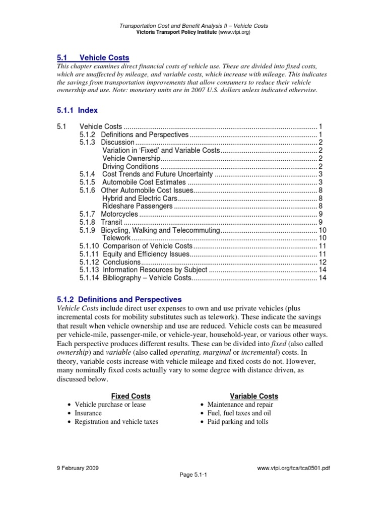 Vehicle Operating Cost | PDF | Fuel Economy In Automobiles | Public ...