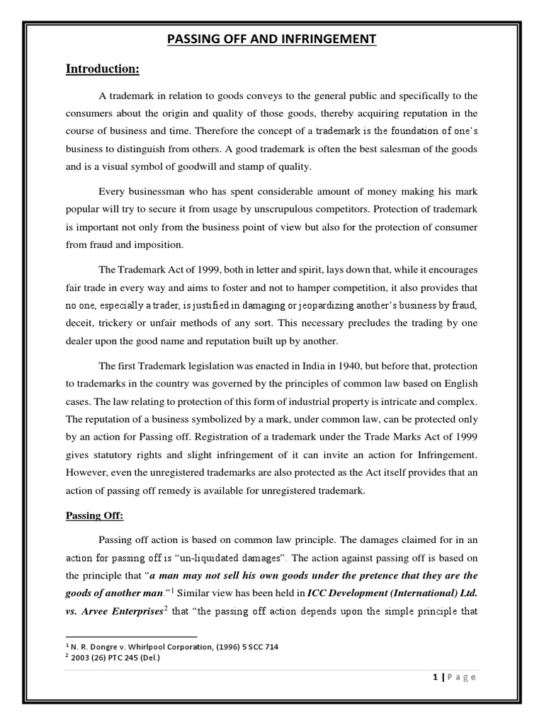 Passing Off and Infringment | PDF | Trademark Dilution | Trademark