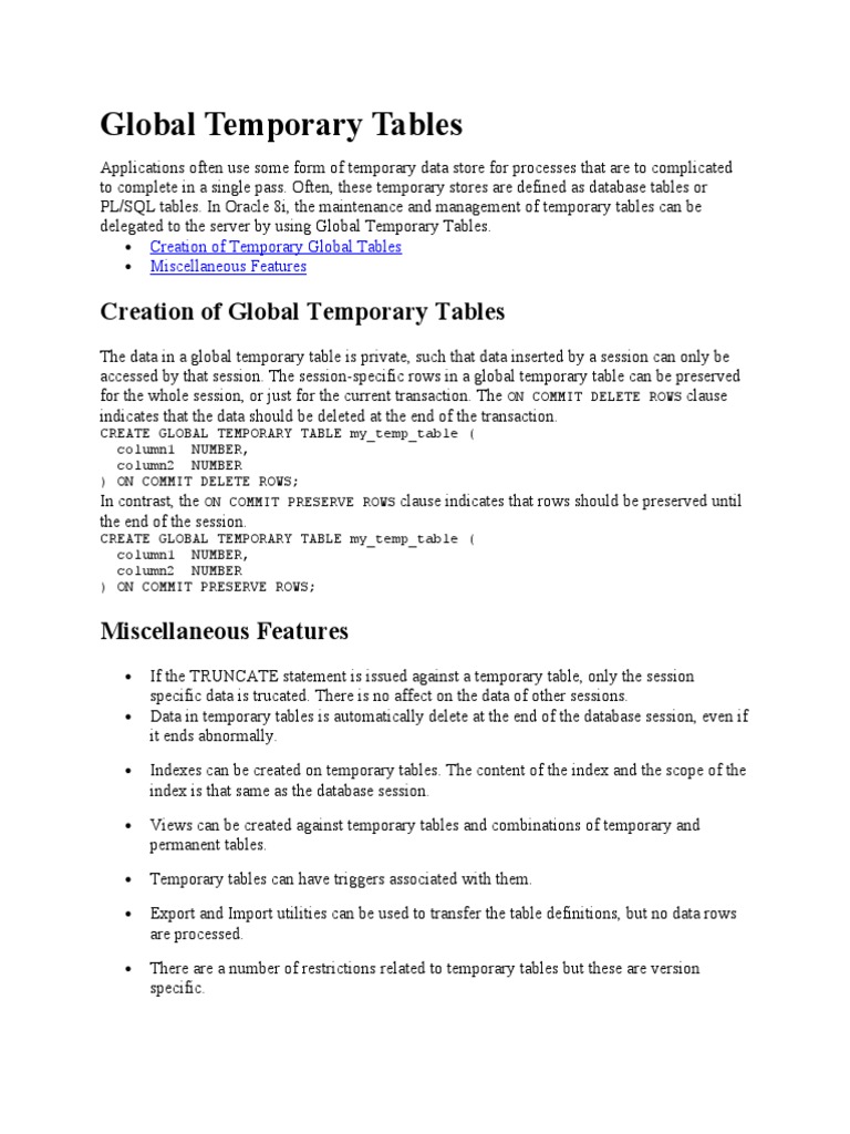 Sensational Photos Of Oracle Global Temporary Table Concept | Turtaras