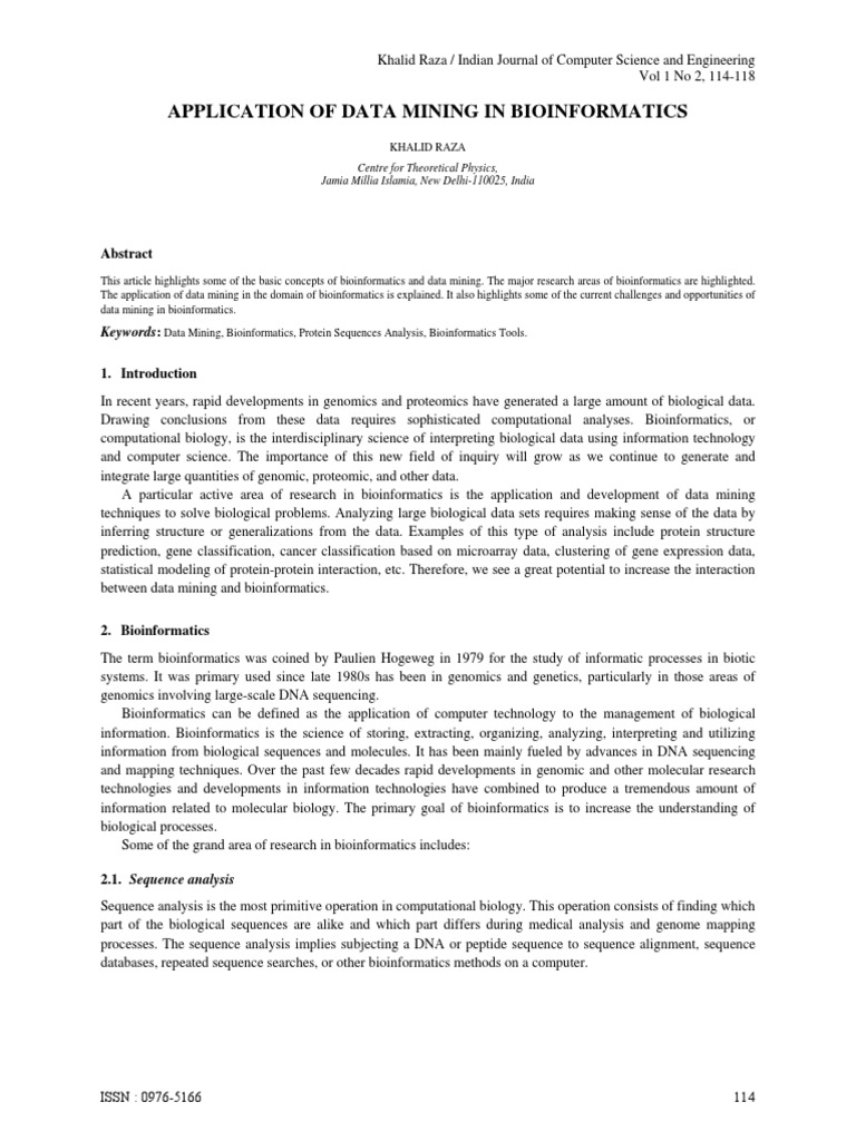 Application of Data Mining in Bioinformatics | PDF | Bioinformatics ...