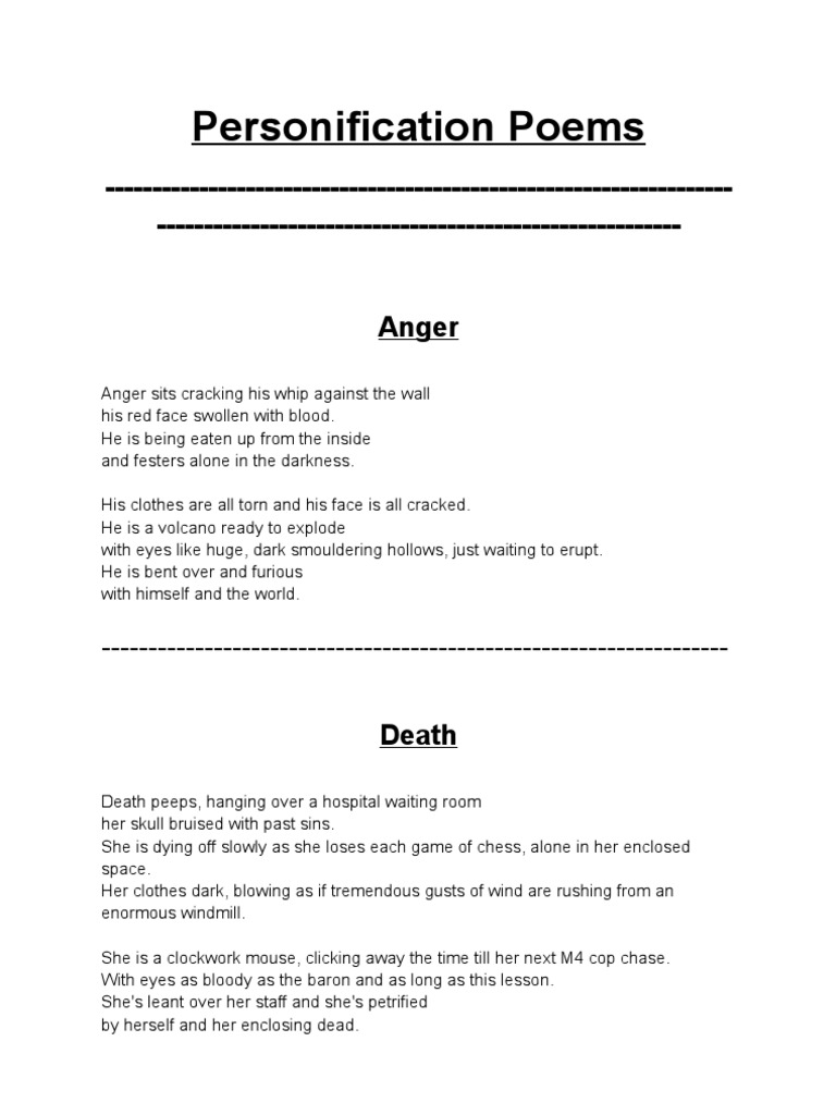 Personification Poems Personification Examples
