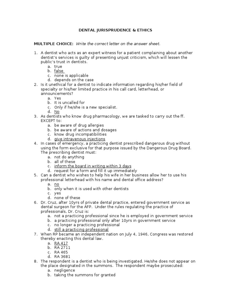 Dental Jurisprudence Review | PDF | Dentist | Dentistry