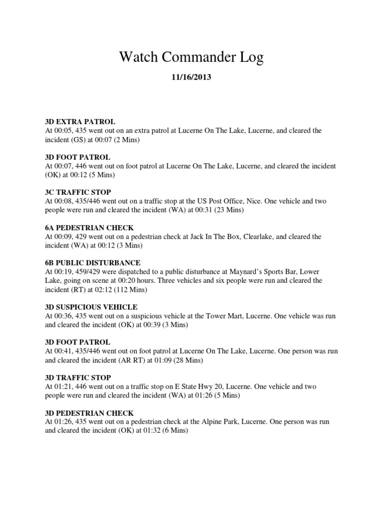 Lake County Sheriff's Watch Commander Logs | PDF | Traffic | Wheeled ...