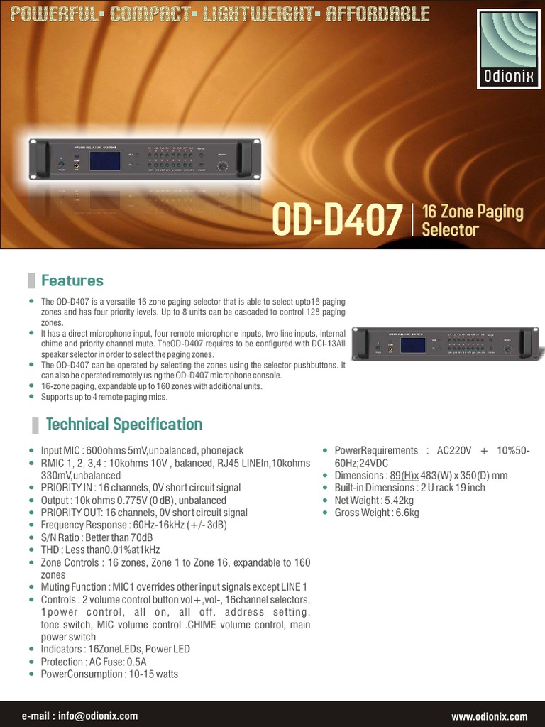 16-Zone Paging Selector OD-D407 | PDF