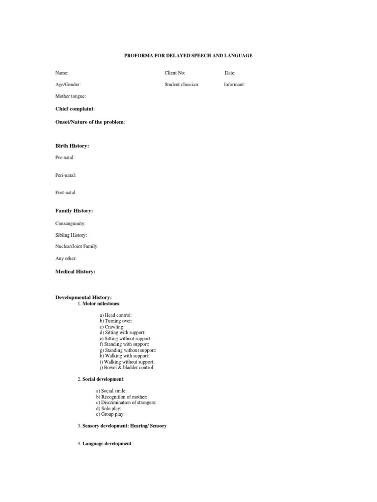 Delayed Speech and Language Proforma | PDF