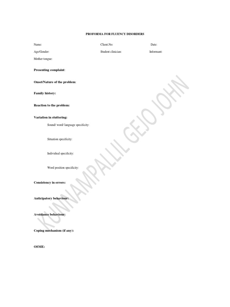 Fluency Disorder Assessment Form | PDF | Language Arts & Discipline ...