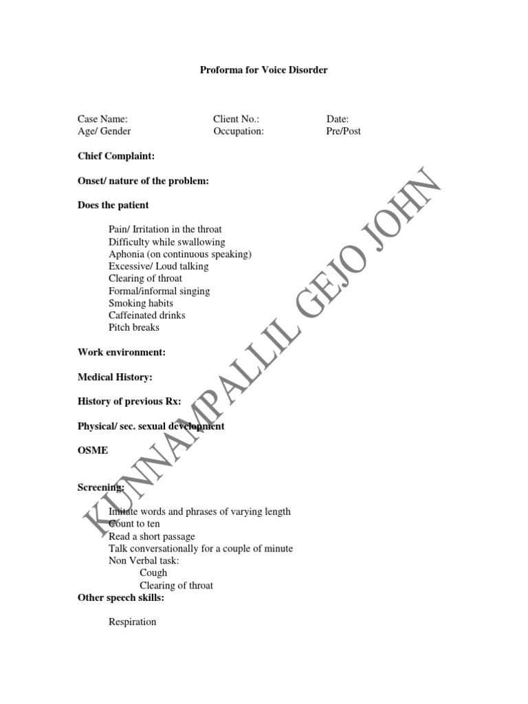 Voice Disorder Assessment Proforma | PDF | Language Arts & Discipline ...