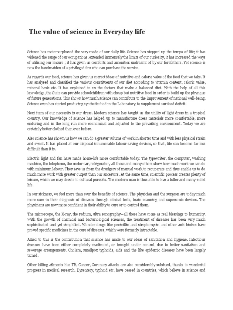 The Value of Science in Everyday Life | PDF | Science | Foods