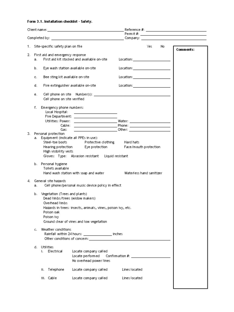 Form 3.1. Installation Checklist Safety | PDF | Sustainable Building | Soil Science