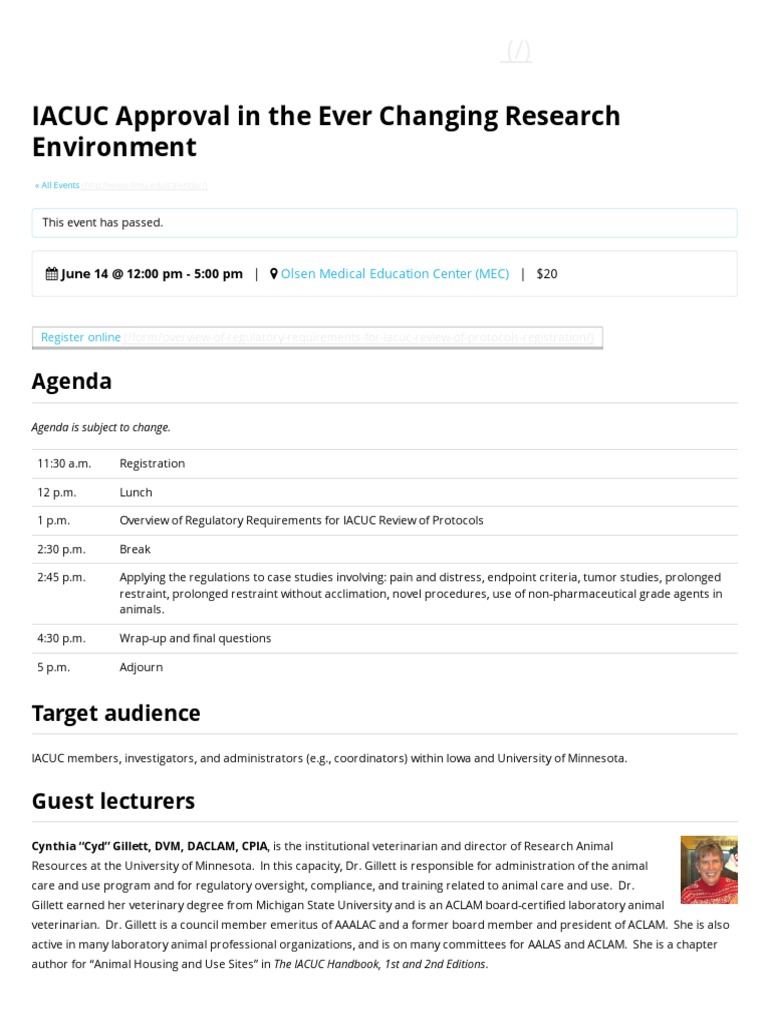 IACUC Approval in The Ever Changing Research Environment: Agenda | PDF ...