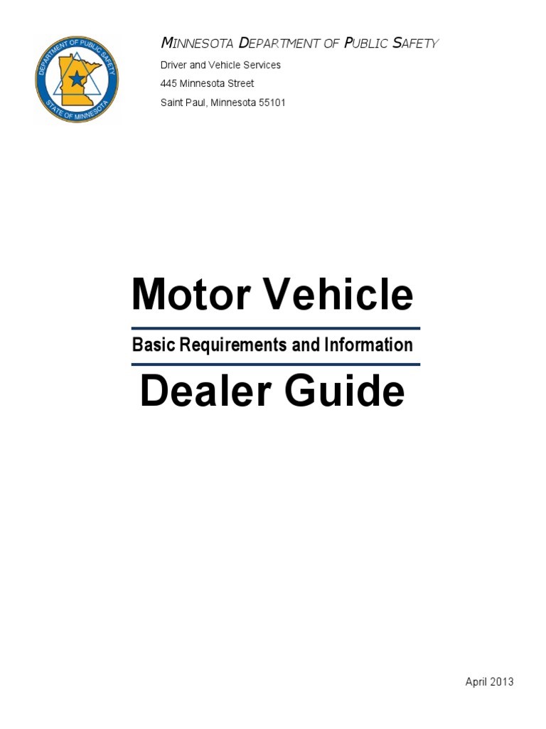 Minnesota DVS Motor Vehicle Dealer Guide | PDF | Sales Taxes In The ...
