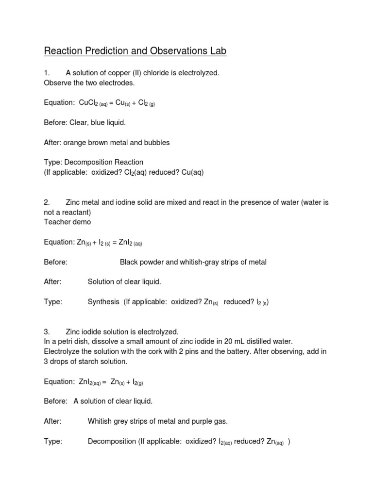 Chemical Reaction Observations Lab | PDF | Hydrogen Peroxide | Redox