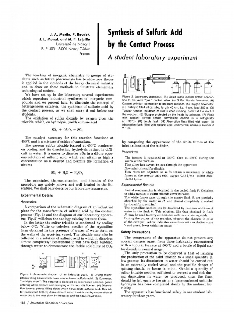 Laboratory Synthesis of Sulfuric Acid | PDF | Sulfuric Acid | Catalysis
