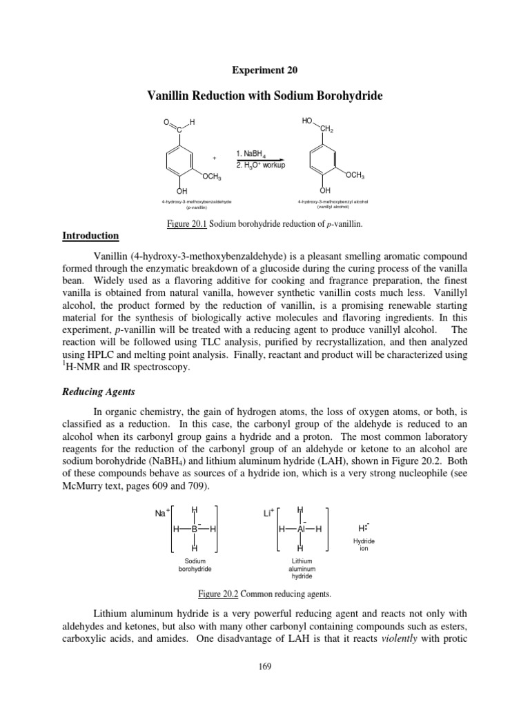 Experiment 20 Reduction of Vanillin HANDOUT | PDF | Aldehyde | Hydride