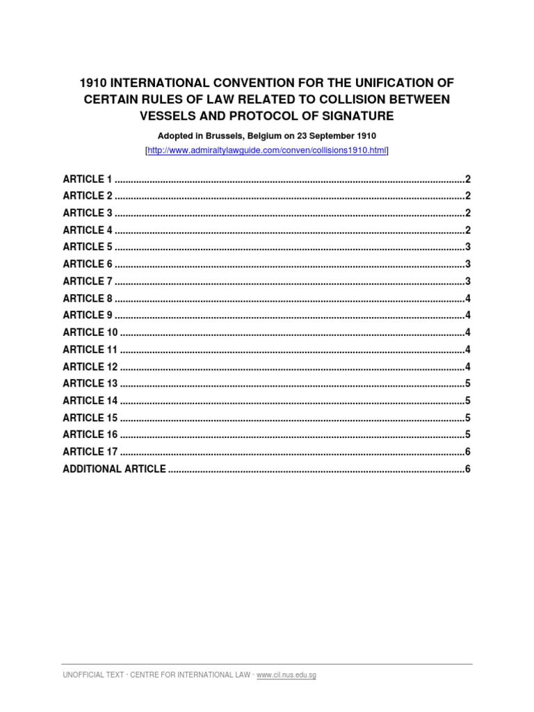 1910 Collision Convention PDF | PDF | Treaty | European Convention On ...