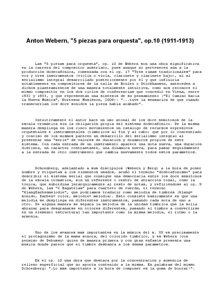 5 Piezas para Orquesta, Op. 10 de Webern | PDF | Melodía | Teoría musical