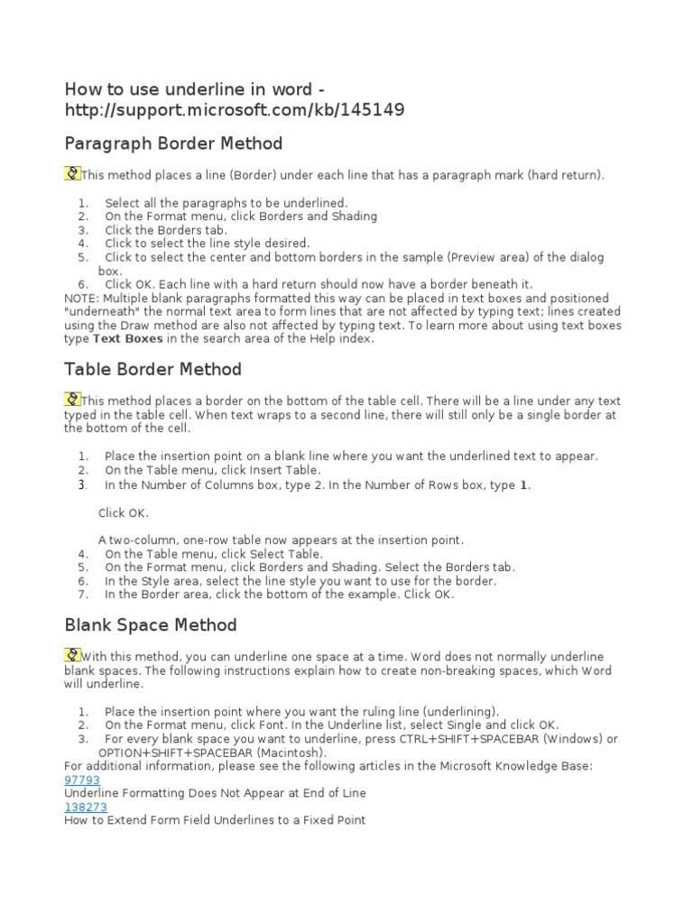 Word Underline Techniques Guide | PDF | Text | Typography
