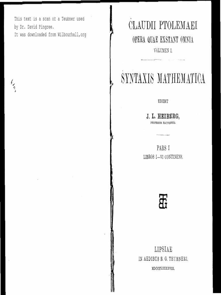 Ptolemy, Almagest, Complete Greek Teubner Edition by Heiberg | PDF ...