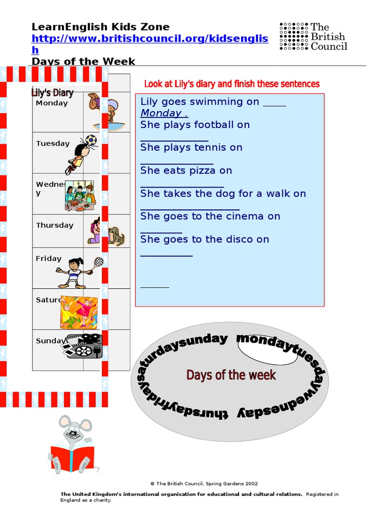 Learnenglish Kids Zone: Monday | PDF | Language Arts & Discipline ...