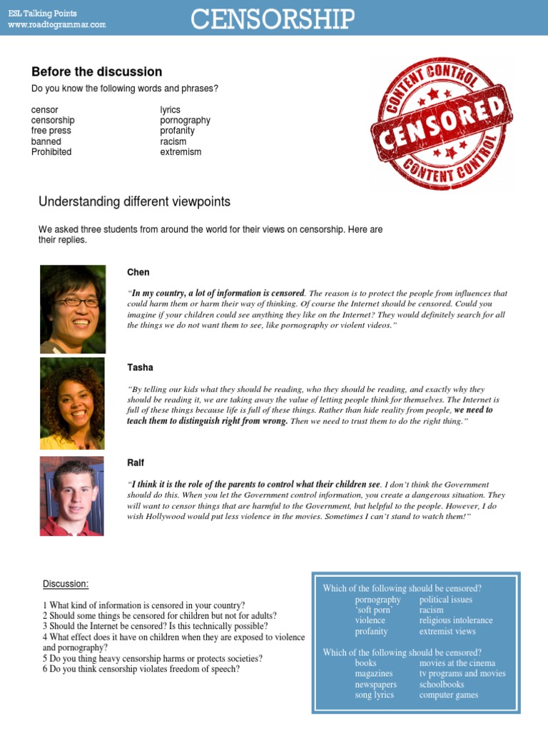 ESL Discussions - Censorship | PDF | Wellness | Lifestyle