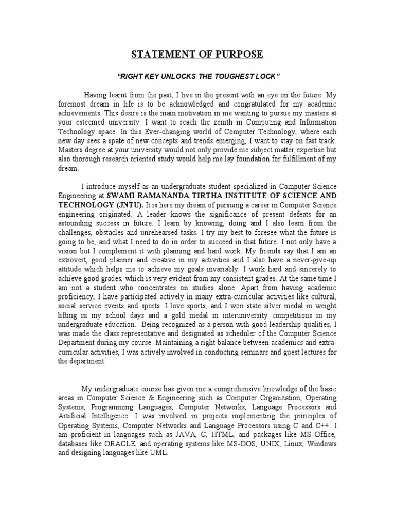 Sample Statement of Purpose | PDF | Master's Degree | Engineering