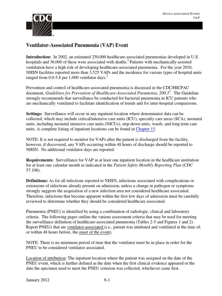CDC - Ventilator-Associated Pneumonia (VAP) Event | Pneumonia ...
